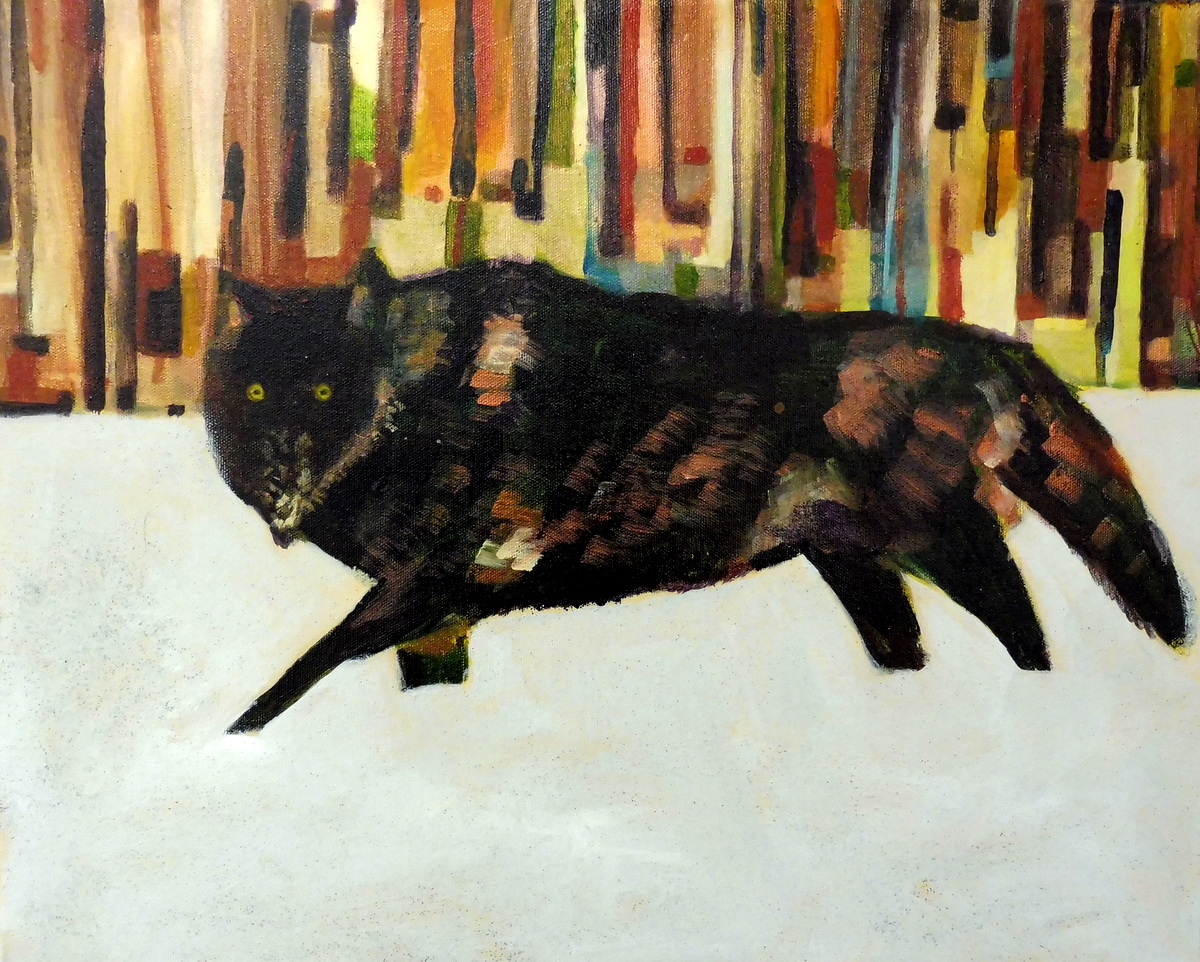 lw-black wolf in striped forest-sm | Bearclaw Gallery